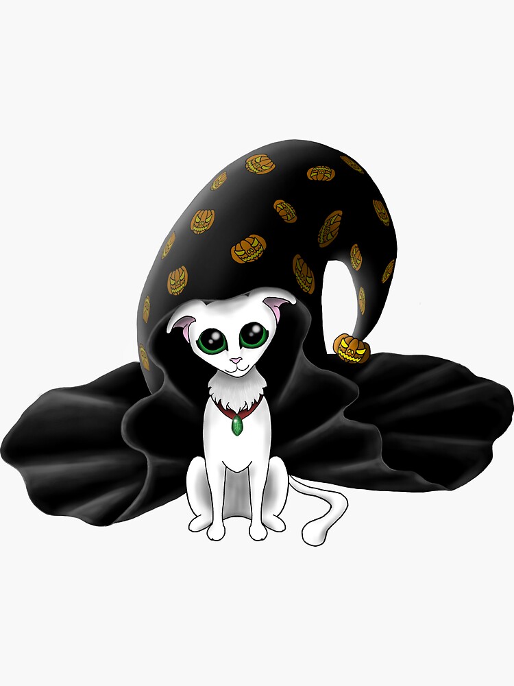 "White cat under witches hat" Sticker for Sale by WhaleyBoo | Redbubble