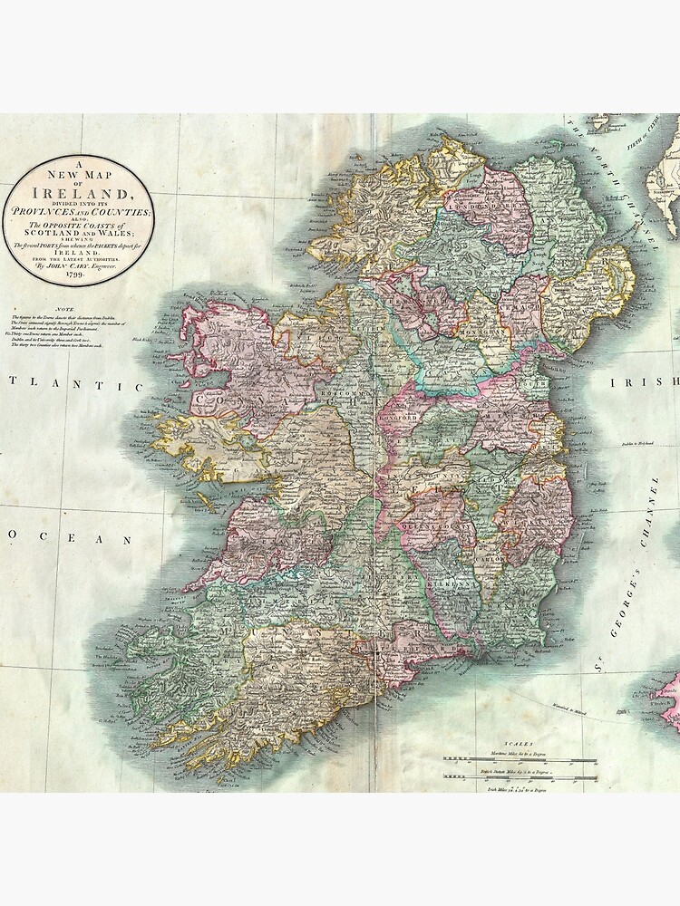 "Vintage Map of Ireland (1799) " Art Print by BravuraMedia | Redbubble