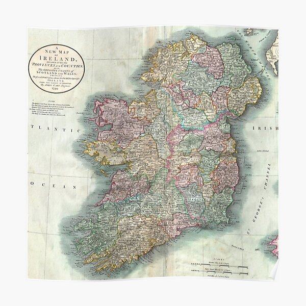 "Vintage Map of Ireland (1799) " Poster by BravuraMedia | Redbubble