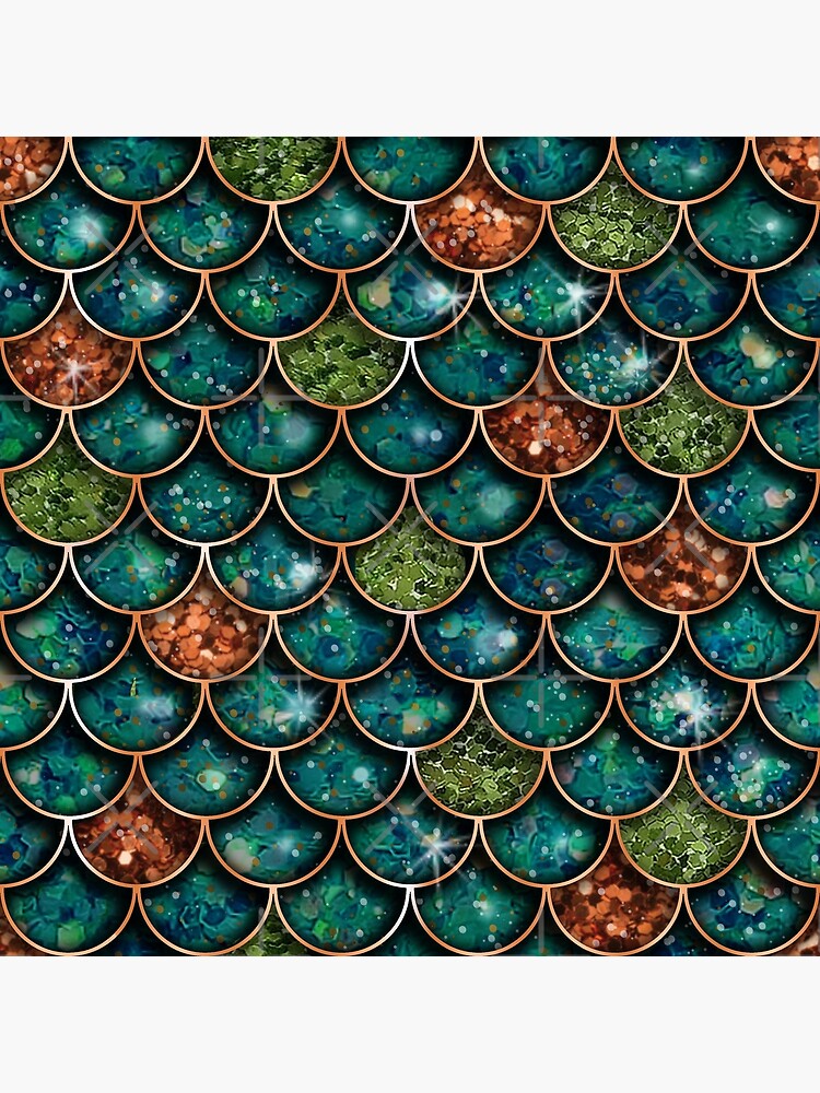 "Glittering Fish Scales Peacock Colors Teal Copper Olive Green " Poster ...