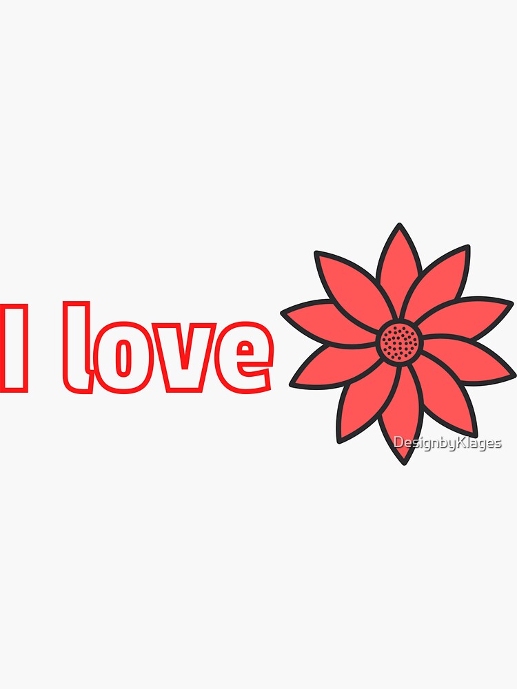 "Lettering I lobe flower in red drawing" Sticker by DesignbyKlages ...