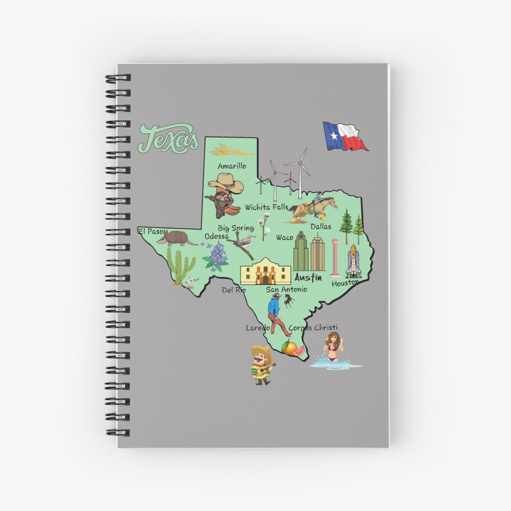 "Texas tourist map with landmarks and famous symbols and major cities ...