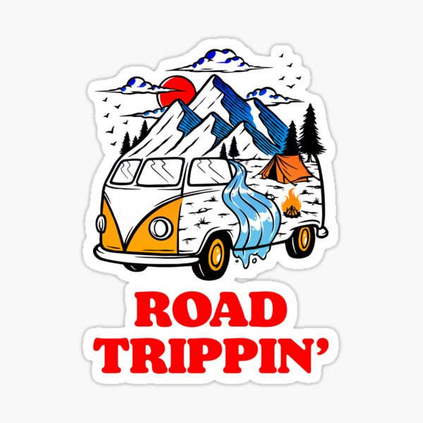 "Road Trippin' Campervan Camping" Sticker for Sale by KofiN | Redbubble