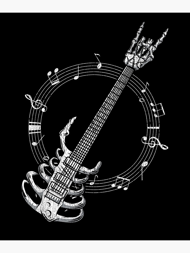 " Skeleton Guitar Lover Rock Music Musical Notes" Poster for Sale by ...