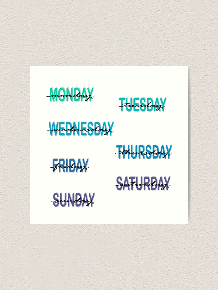 "Days of the Week (green, blue, purple)" Art Print by Abidesign | Redbubble