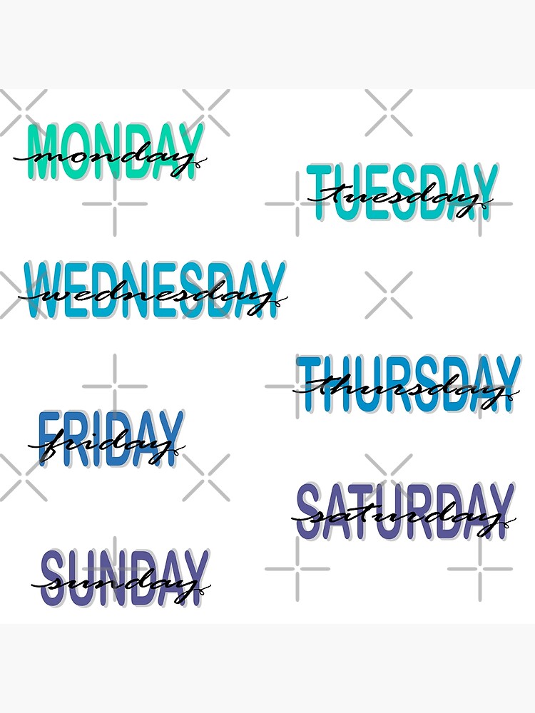 "Days of the Week (green, blue, purple)" Art Print by Abidesign | Redbubble