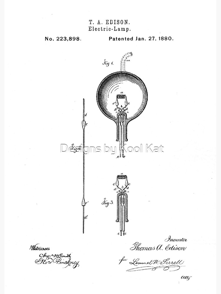 Thomas Edison Light Bulb Drawing Edison Lightbulb Patent Greeting Card