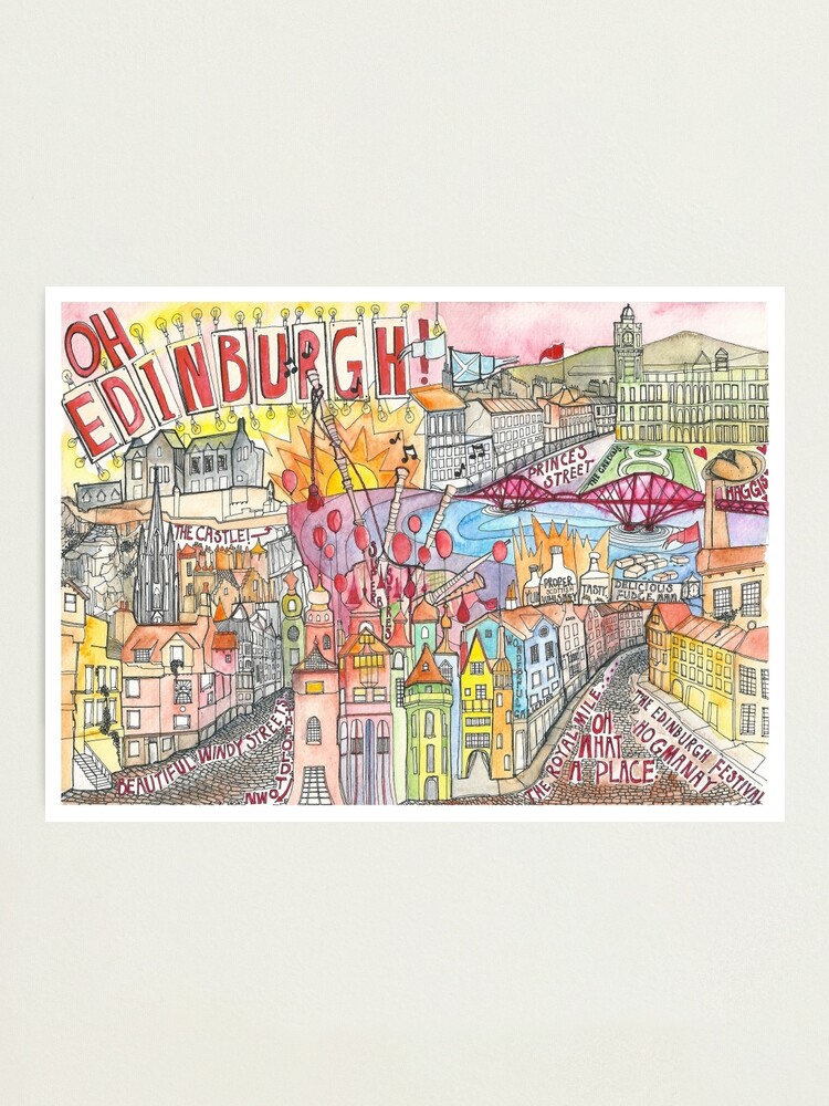 "Illustrated Map drawing of Edinburgh" Photographic Print for Sale by ...