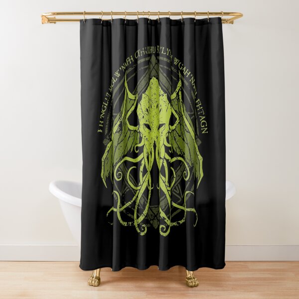 "Cthulhu - Lovecraft - Distressed chant design v2" Shower Curtain for ...