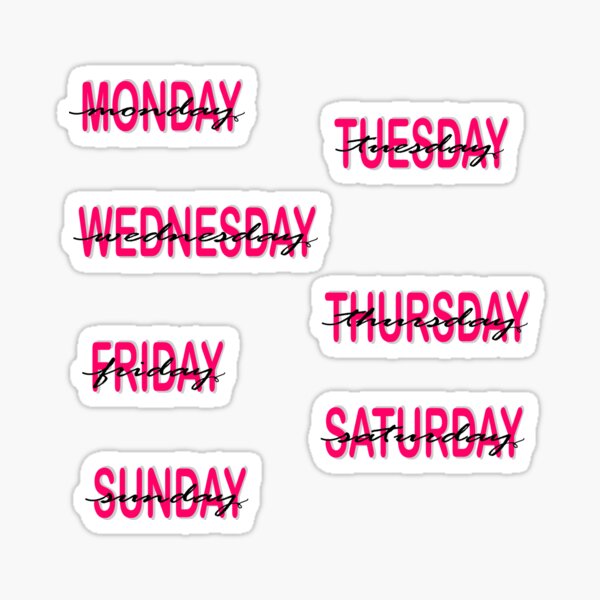 "Days of the Week (pink)" Sticker for Sale by Abidesign | Redbubble