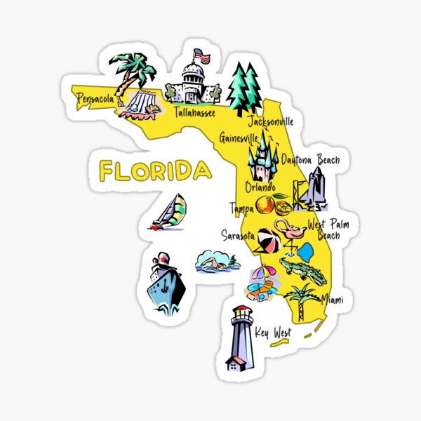 "Florida map with major cities Tourist Destinations, landmarks, USA ...