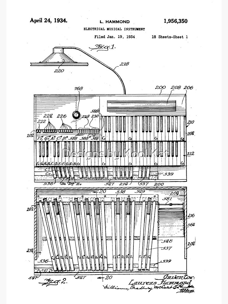 "Hammond B3 Organ Patent Drawing" Journal for Sale by Designs by Kool ...