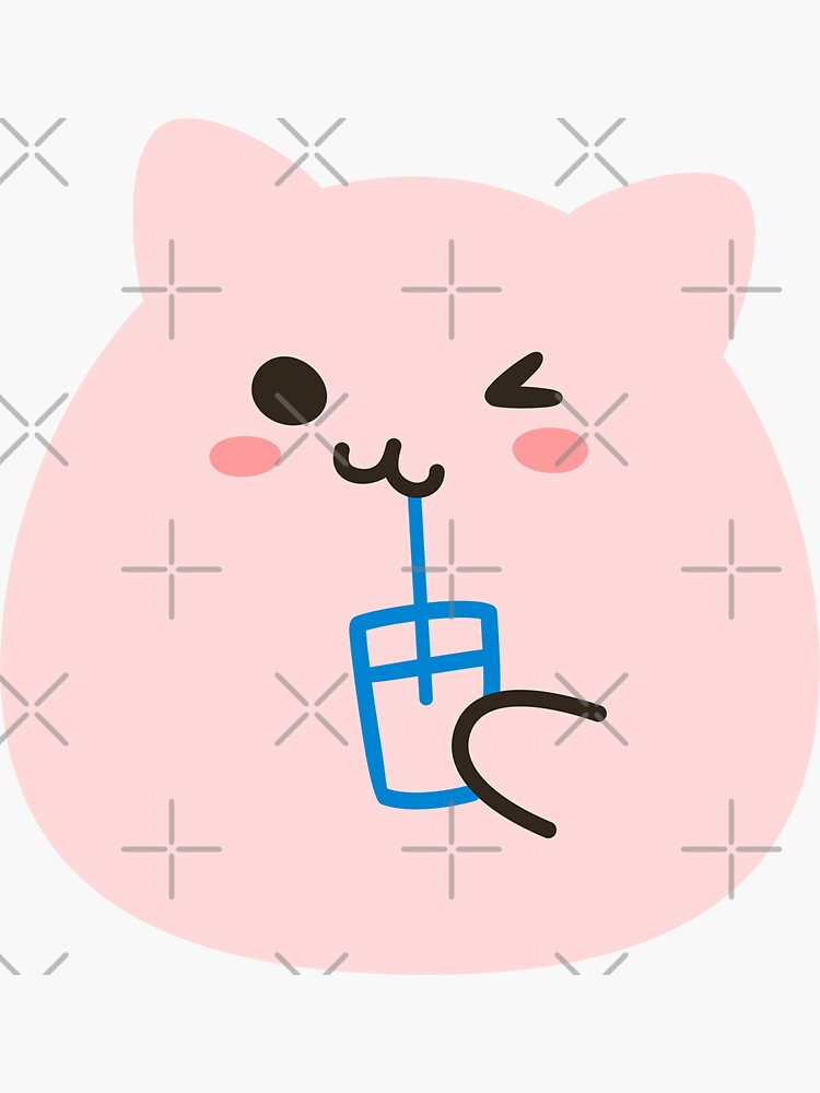 "Cute Kawaii cat | Blink Drink" Sticker for Sale by design-oni | Redbubble