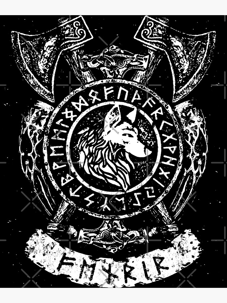 Lienzo «Wolf Fenrir Viking runas símbolos hacha martillo de Thor» de ...