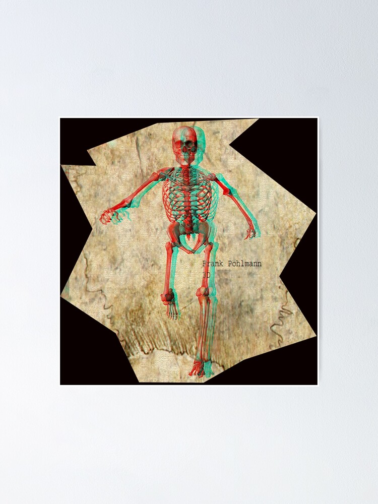 "Skeleton chasing You (anaglyph) - 3D Halloween" Poster by 3DFineArt ...