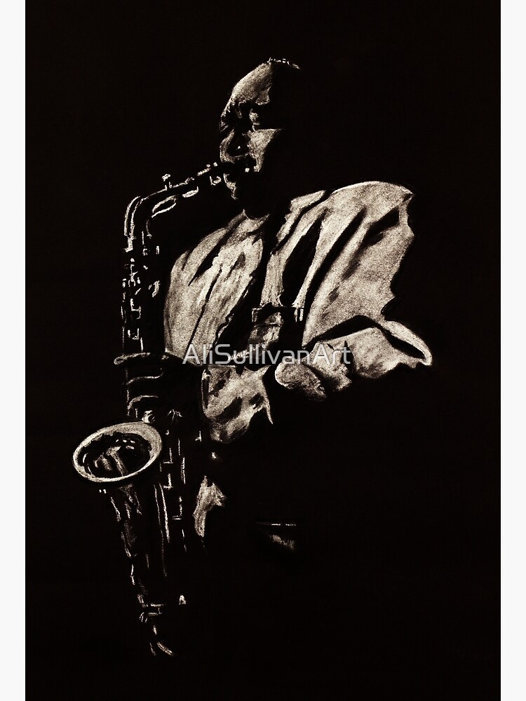 "Charlie Bird Parker, Iconic Jazz Great. White Charcoal pastel on black ...