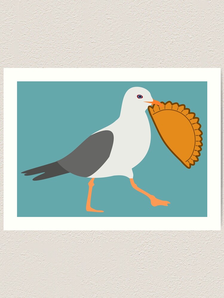 "Seagull Stealing Cornish Pasty Funny Cornwall Beach Themed" Art Print ...