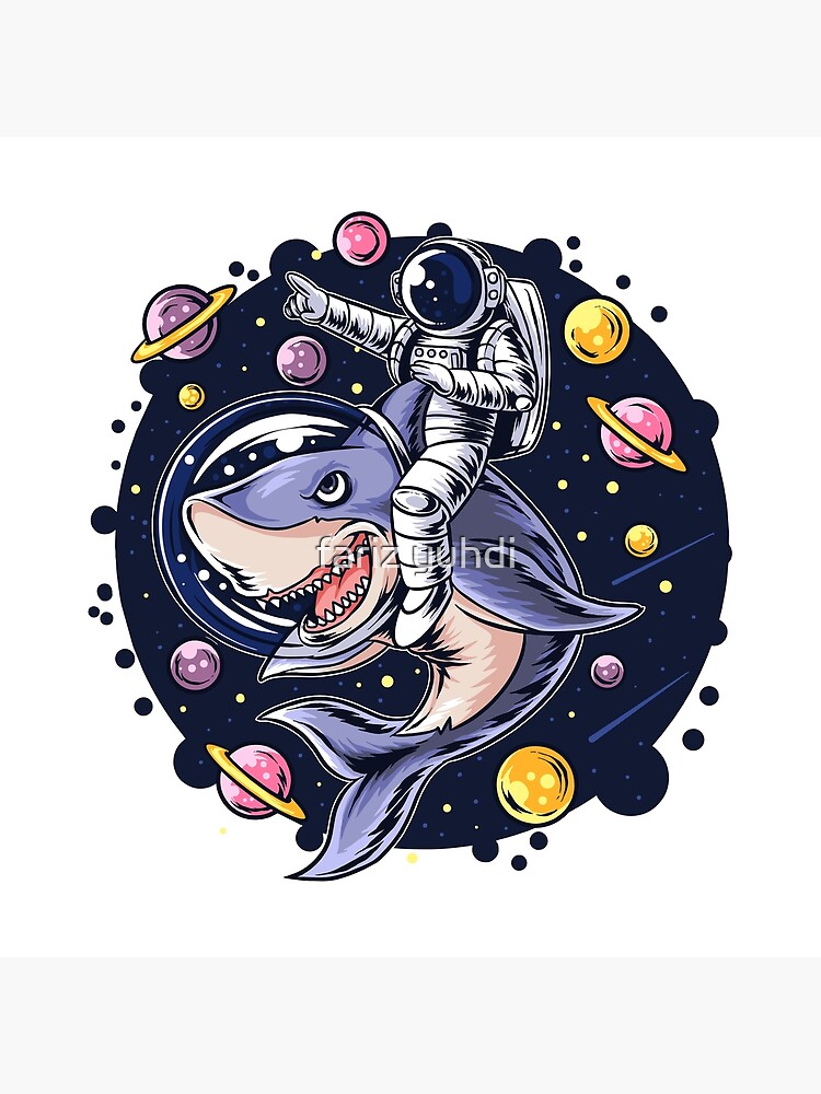 "Astronauts Ride A Shark In Space With The Planets" Poster by tato69 ...