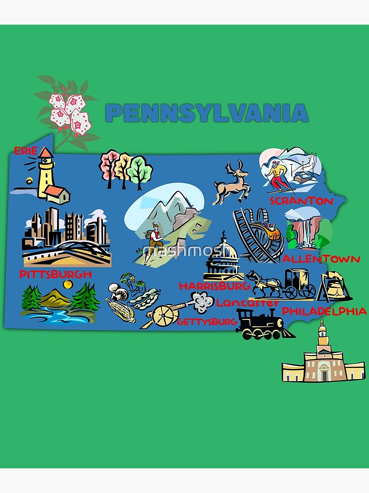 "Pennsylvania map with major cities Tourist Destinations, united states ...
