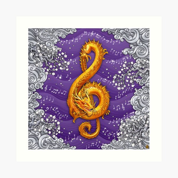 "Treble Clef - Music Dragon - Gold & Purple" Art Print for Sale by ...