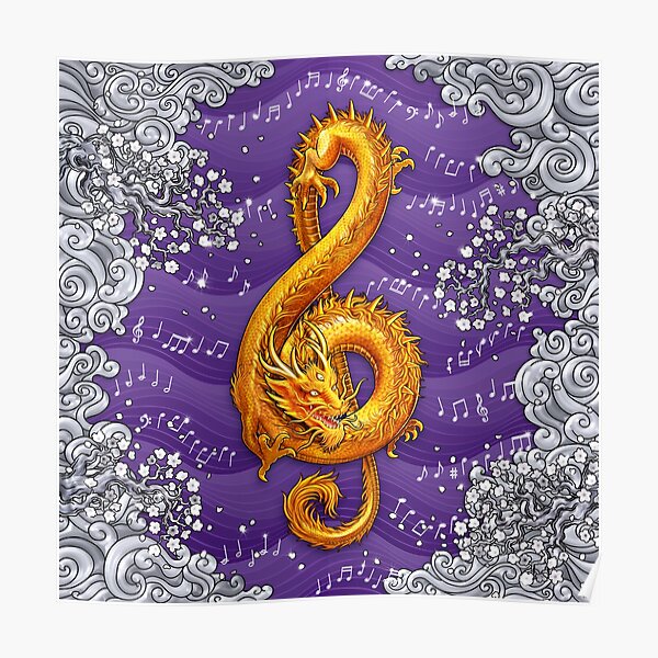 "Treble Clef - Music Dragon - Gold & Purple" Poster for Sale by ...