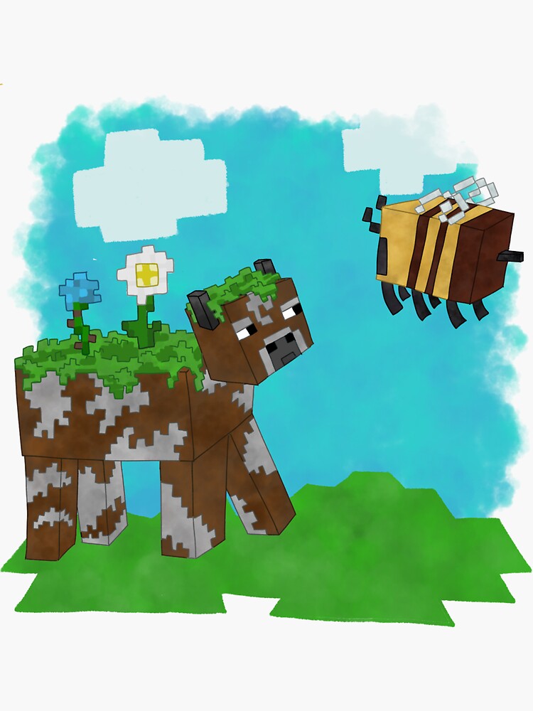 "Minecraft: Mossy Cow and Bee" Sticker for Sale by Jocs-Doodles | Redbubble