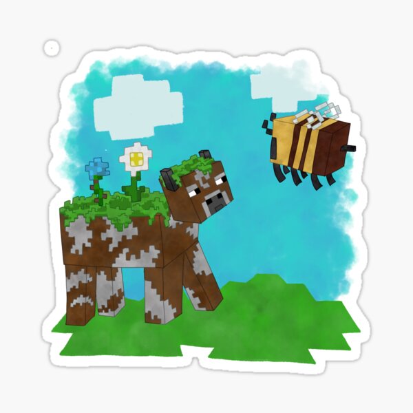 "Minecraft: Mossy Cow and Bee" Sticker for Sale by Jocs-Doodles | Redbubble