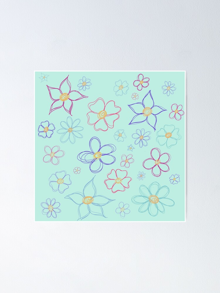 "of Scribbly colourful flower patten (coloured background)" Poster for ...