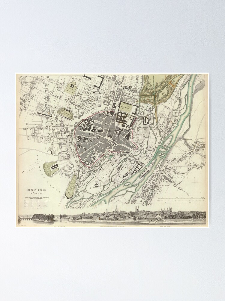 "Vintage Map of Munich Germany (1832)" Poster for Sale by BravuraMedia ...