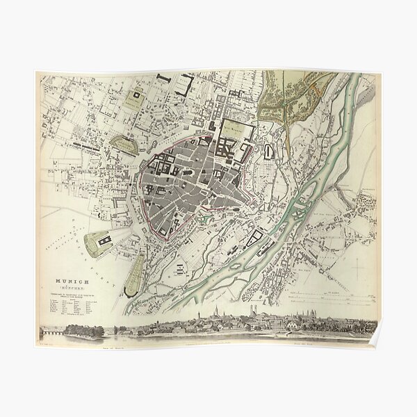 "Vintage Map of Munich Germany (1832)" Poster for Sale by BravuraMedia ...