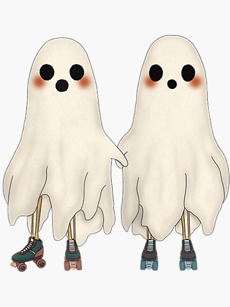 "Spooky Ghost Friends | Cute Roller-Skating Ghost Couple " Sticker for ...