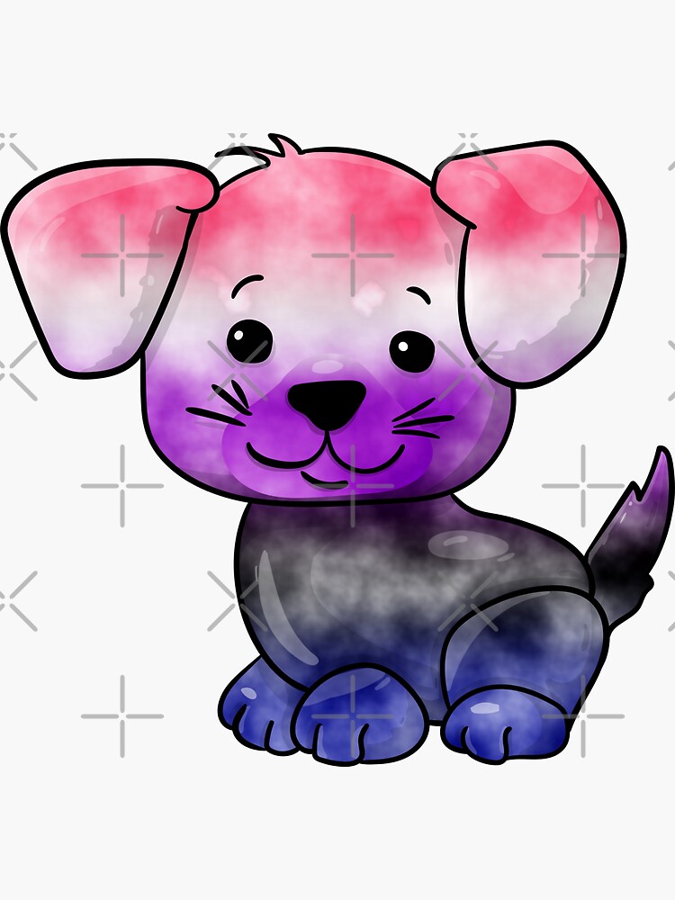 "Gender Fluid Subtle Watercolour Pride Flag Cartoon Puppy" Sticker for ...