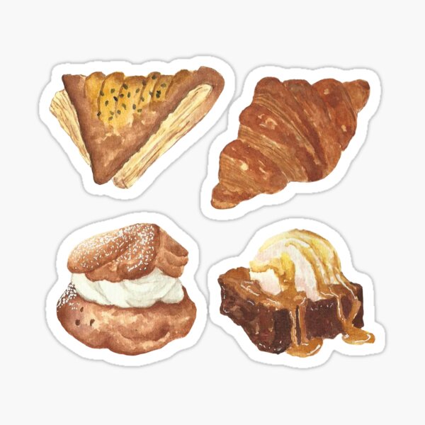 "Dessert Pastries Set Sticker - Croissant, Brownie, Cream Puff and ...