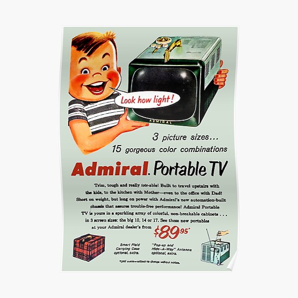 "ADMIRAL PORTABLE TV - ADVERT" Poster for Sale by ThrowbackAds | Redbubble