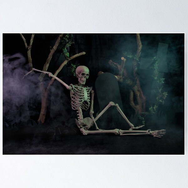 "Halloween skeleton resting in graveyard cemetery" Poster for Sale by ...