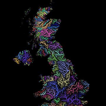 "United Kingdom River Basin Map in Rainbow Colours with Black ...