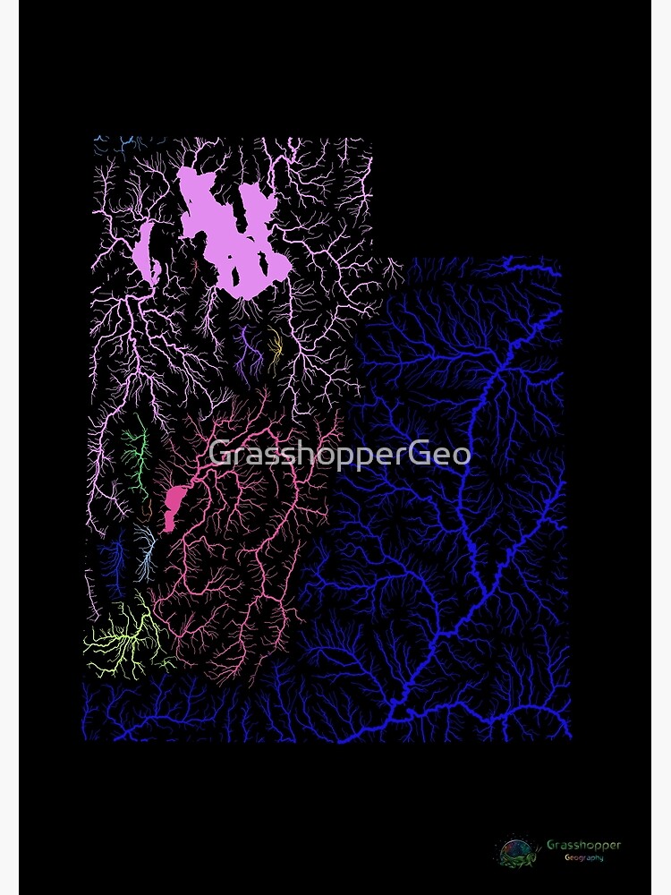 "Utah River Basin Map in Rainbow Colours with Black Background" Poster ...