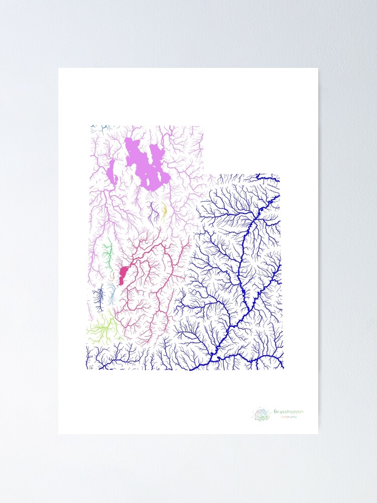 "Utah River Basin Map in Rainbow Colours with White Background" Poster ...