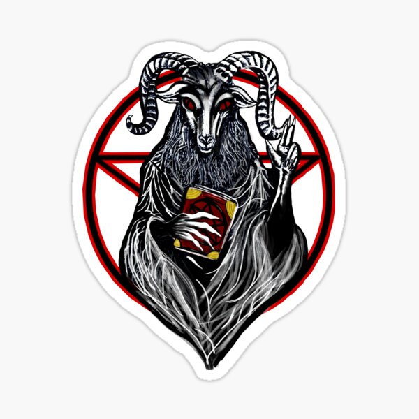 "Gothic Demon Devil goat, Red pentigram and spell book " Sticker for ...
