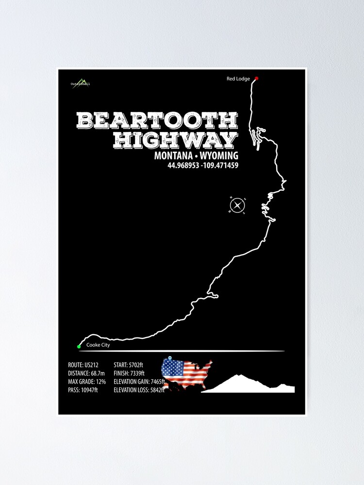 "Beartooth Highway US 212 Cyclist Motorcycle RV Route Sticker & T-Shirt ...