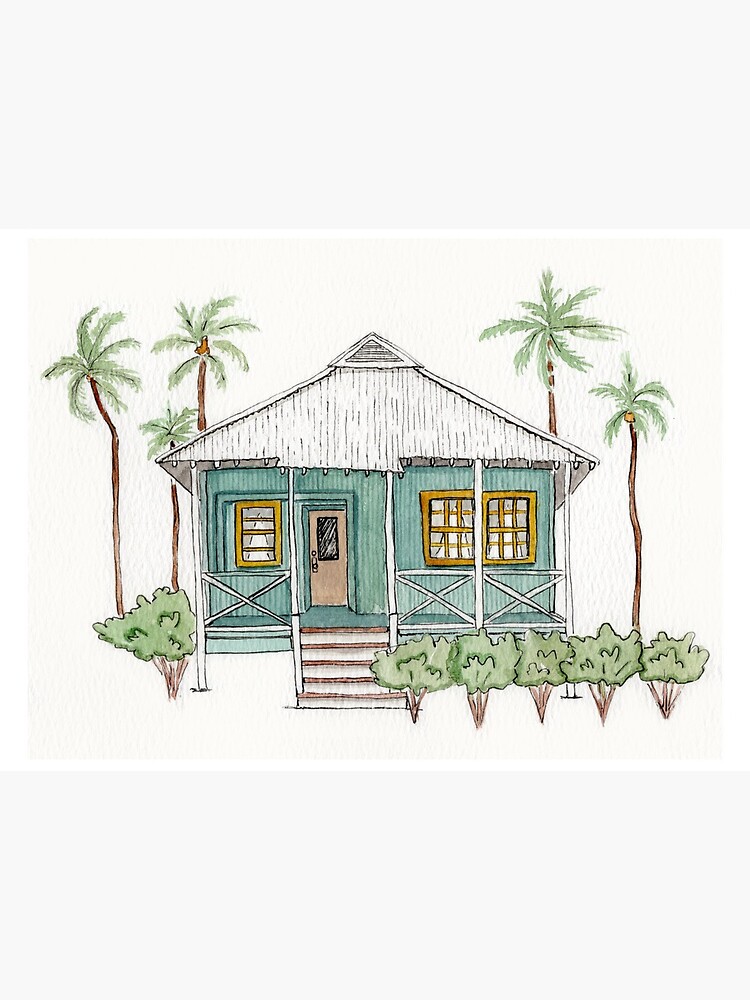 "Hawaiian Beach House Watercolor Illustration" Art Board Print for Sale ...