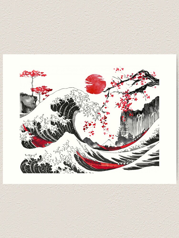 "The Great Wave by Hokusai Sumi-e Art Ink Watercolor Painting Japanese ...