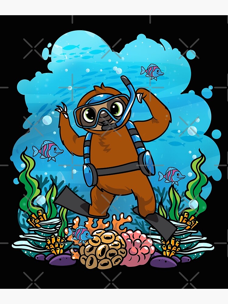 "Deep Sea Scuba Sloth Diver Gift" Poster for Sale by woormle | Redbubble