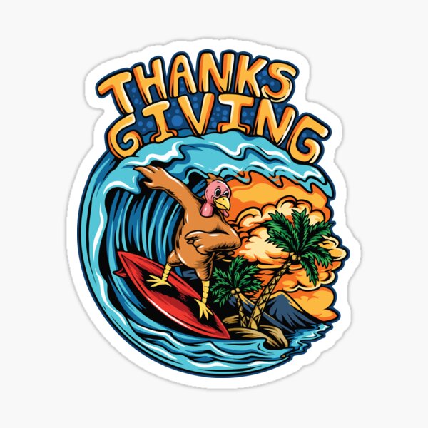 "Turkey Thanksgiving Surfing Wave" Sticker for Sale by HumbleShirt ...