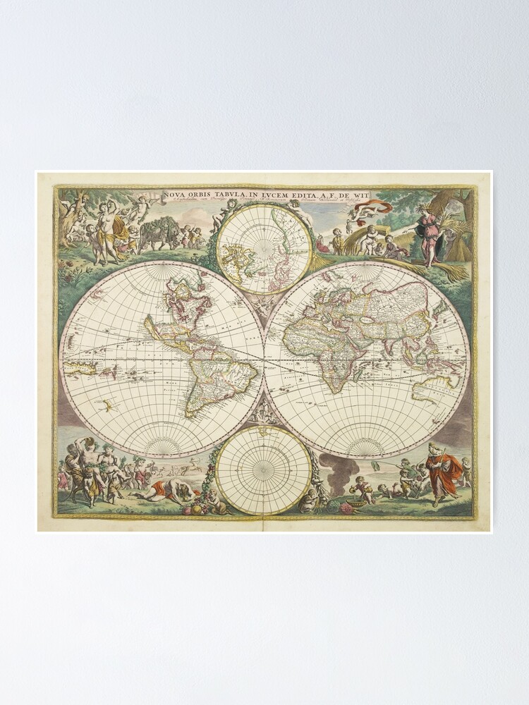 "Vintage Map of The World (1680)" Poster for Sale by BravuraMedia ...