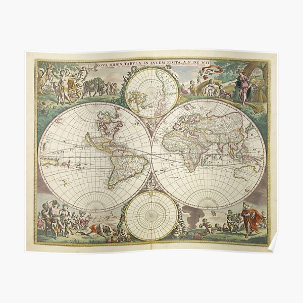 "Vintage Map of The World (1680)" Poster for Sale by BravuraMedia ...