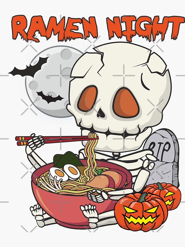"Skeleton Eating Ramen On A Cemetery Halloween Costume Spooky Night ...