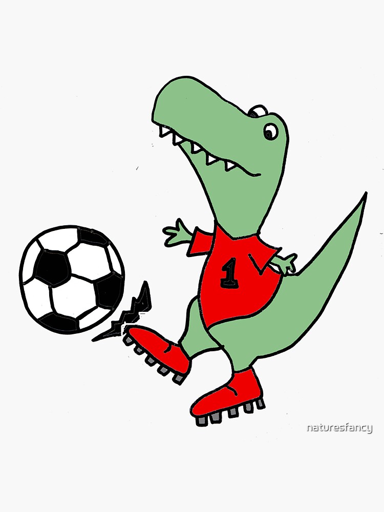 "Funky Funny T-rex Playing Soccer" Sticker by naturesfancy | Redbubble