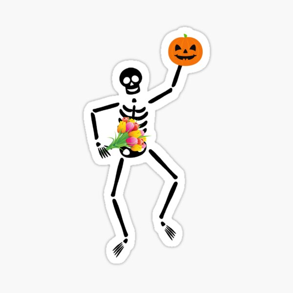 Pegatina Esqueleto De Halloween Fiesta De Halloween Esqueleto Floral Truco O Trato De Otoño