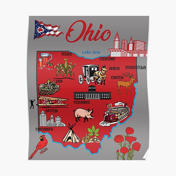 "Hand Drawn Illustration of Ohio Map with Tourist Destinations, USA ...